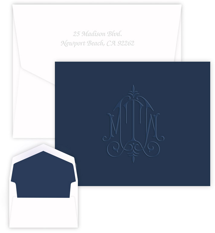 Whitlock Monogram Navy Embossed Note Cards by Embossed Graphics: More ...